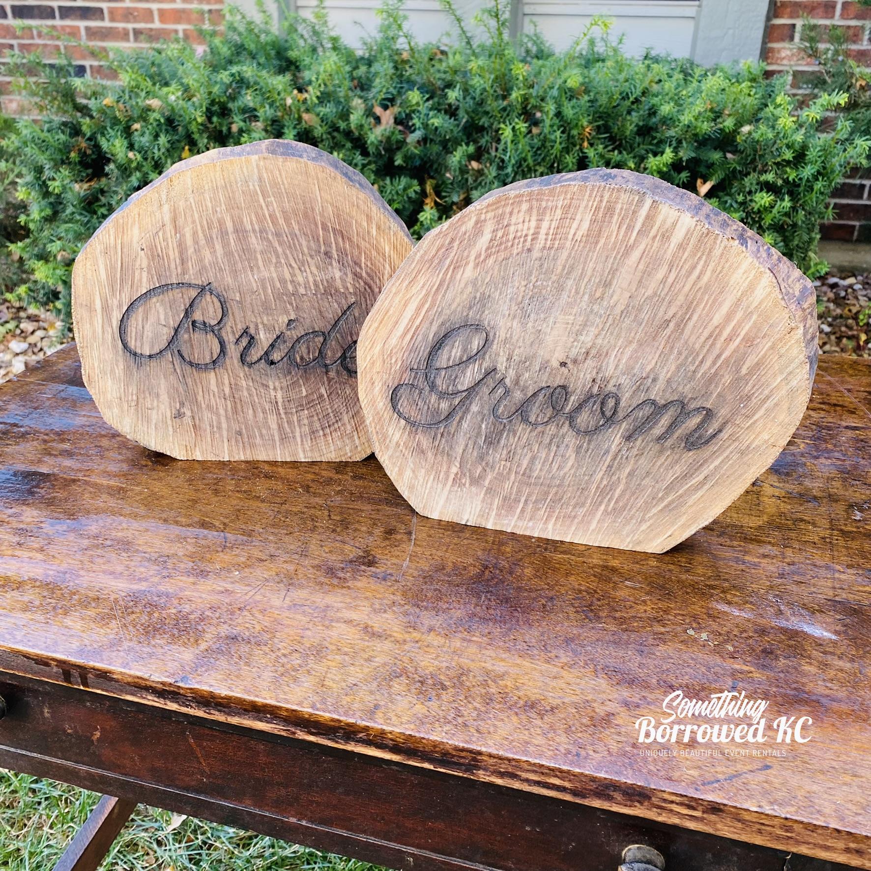 Bride Groom Signs Set of 2 Wood Slice – $6 | Something Borrowed KC