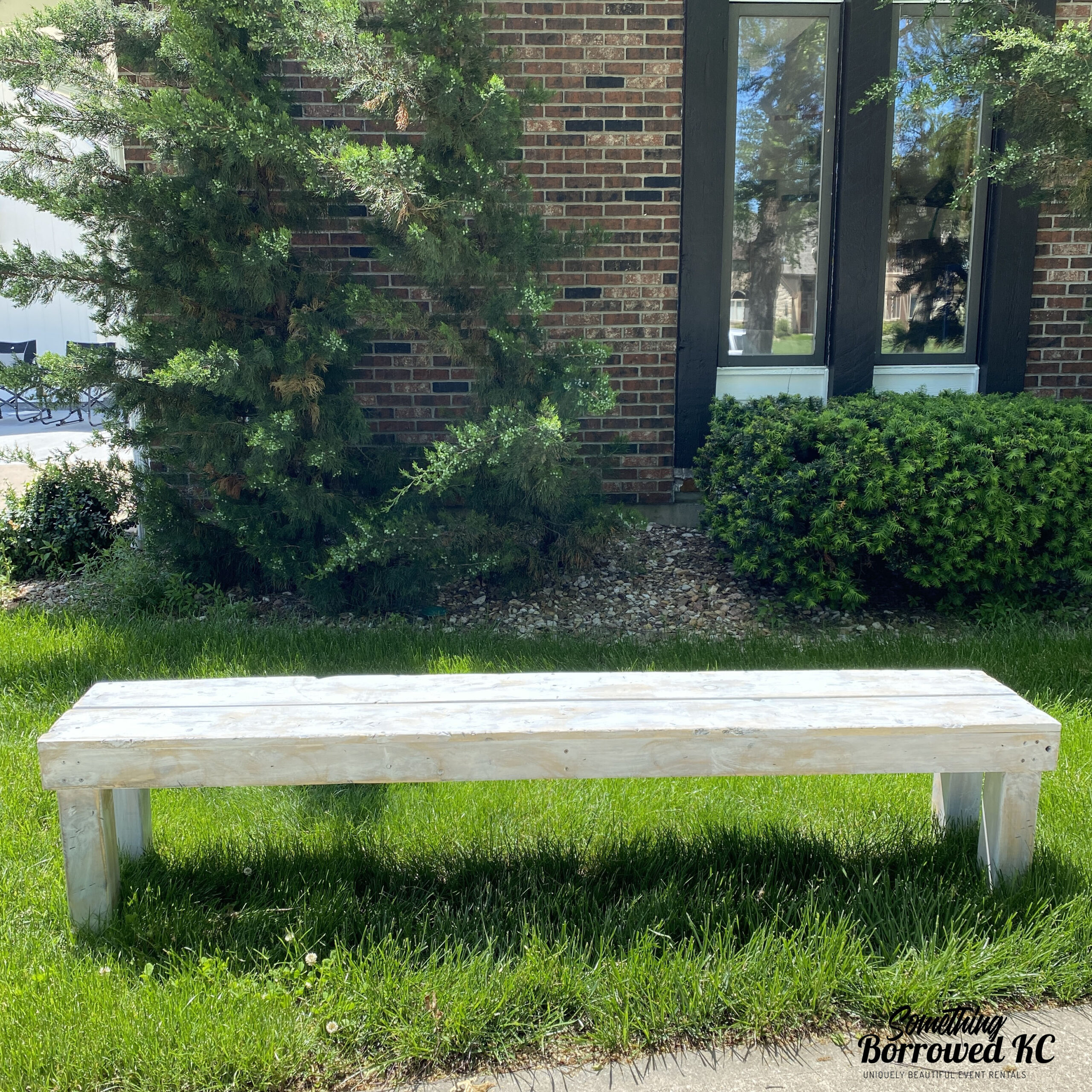 Long Whitewashed Farmhouse Bench – $10 | Something Borrowed KC